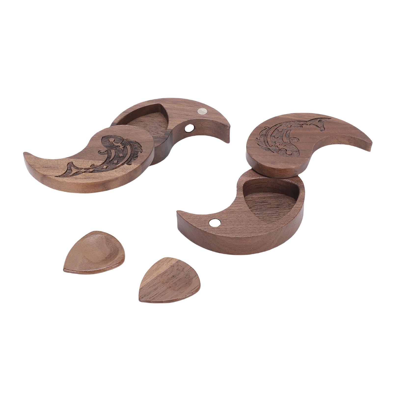 Коробка для хранения медиаторов в стиле тайцзицюань, изготовленная из орехового дерева, с вращающейся крышкой и магнитной застежкой.