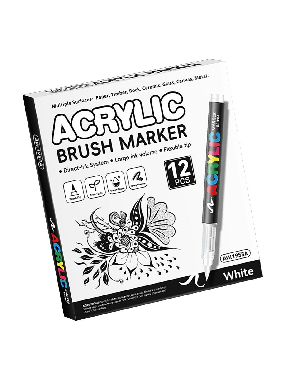 12шт Жидкая Акриловая Краска Ручка Белая/Черная Акриловая Краска Маркер с Кончиком Кисти