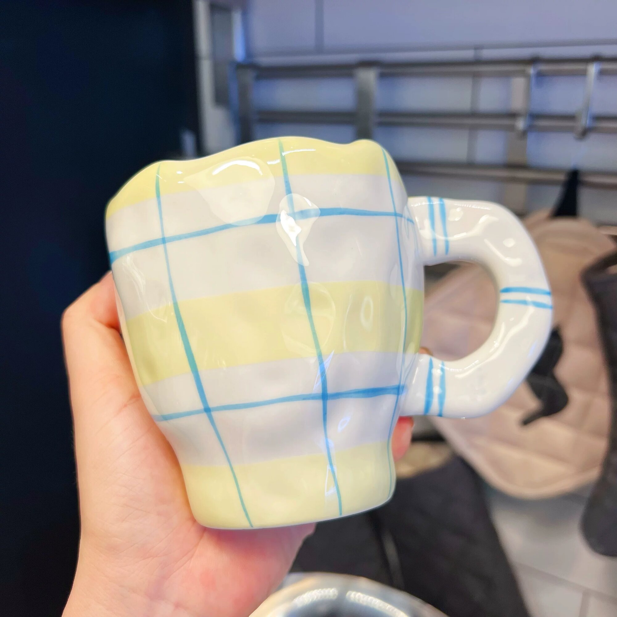 Керамическая чашка для воды в стиле Ins, с ручной отделкой, в клетчатую клетку, для послеобеденного чаепития,