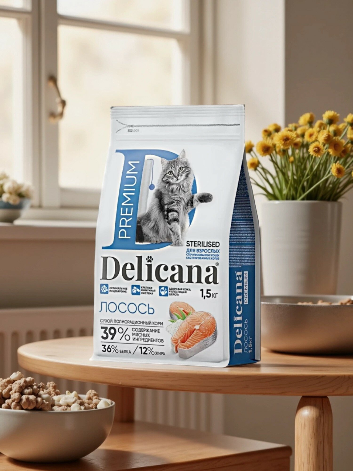 Сухой корм DELICANA для взрослых кошек с лососем 1,5кг