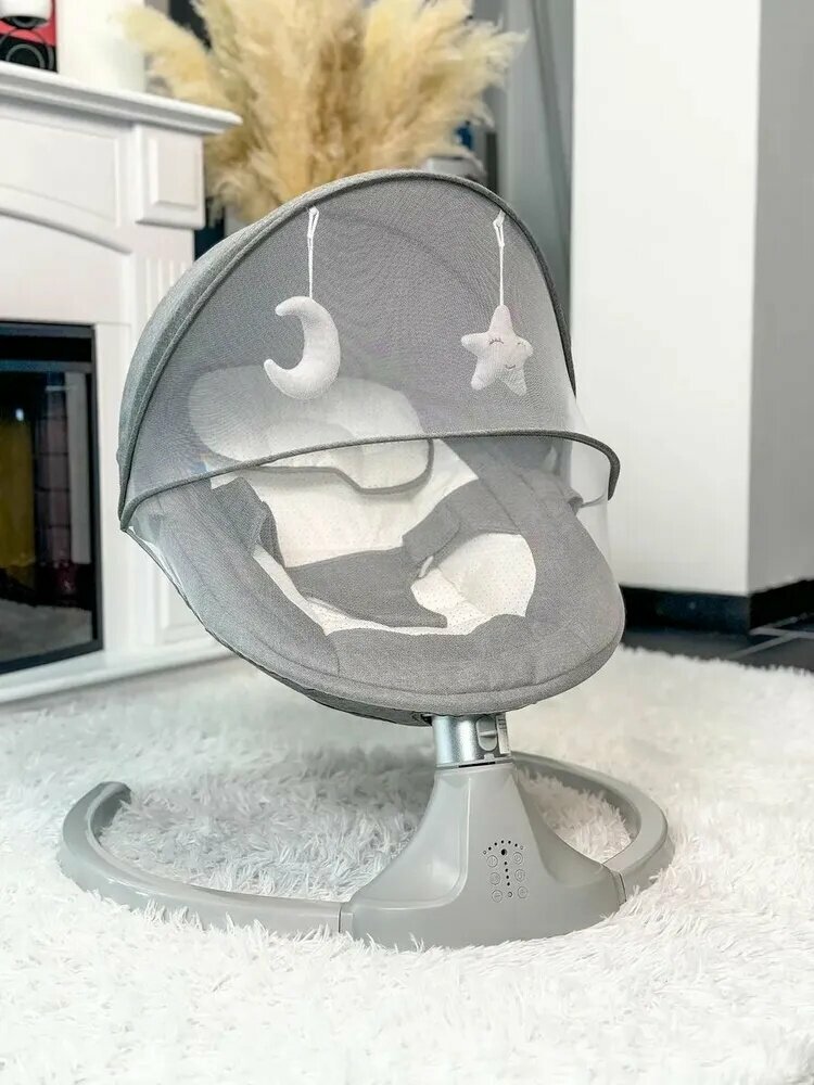 Электрокачели шезлонг для новорожденных электрический кокон 0-3 года, серый