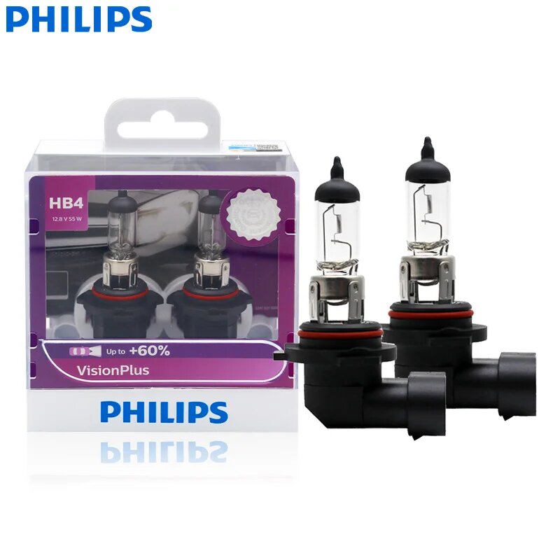 Лампа Philips VisionPlus H1 H3 H4 H7 H11 9003 9005 9006 HB2 HB3 HB4 VP 12 В + 60% яркая аналогичная Автомобильная галогенная фара, противотуманные фары, 2 шт. 9006(HB4)