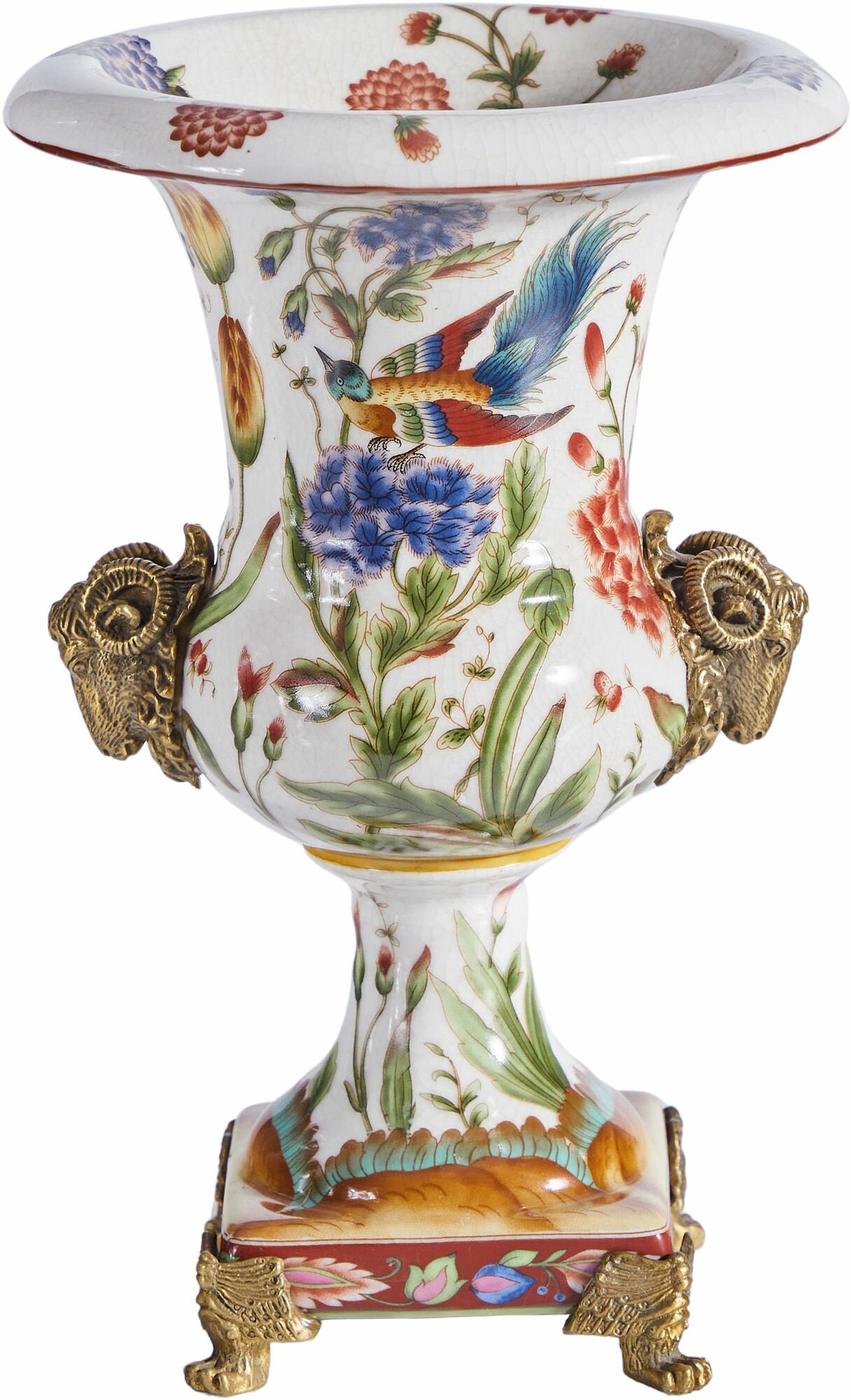 Ваза Glasar "Овны", фарфор, бронза, 31G2649/D578C/HX2145E 14x14x22 см