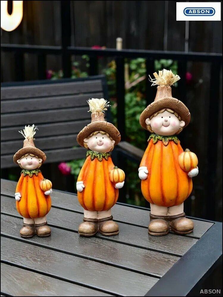 Эксклюзивное трио керамических кукол в виде тыквы, стилизованных под народные мотивы, для праздника урожая