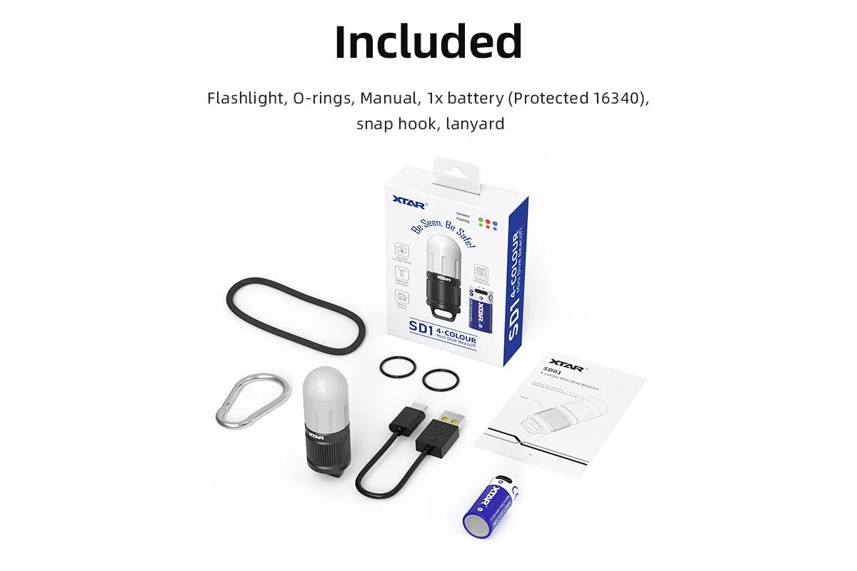 XTAR SD1 Мини-фонарик для дайвинга SD1-16340-C Battery