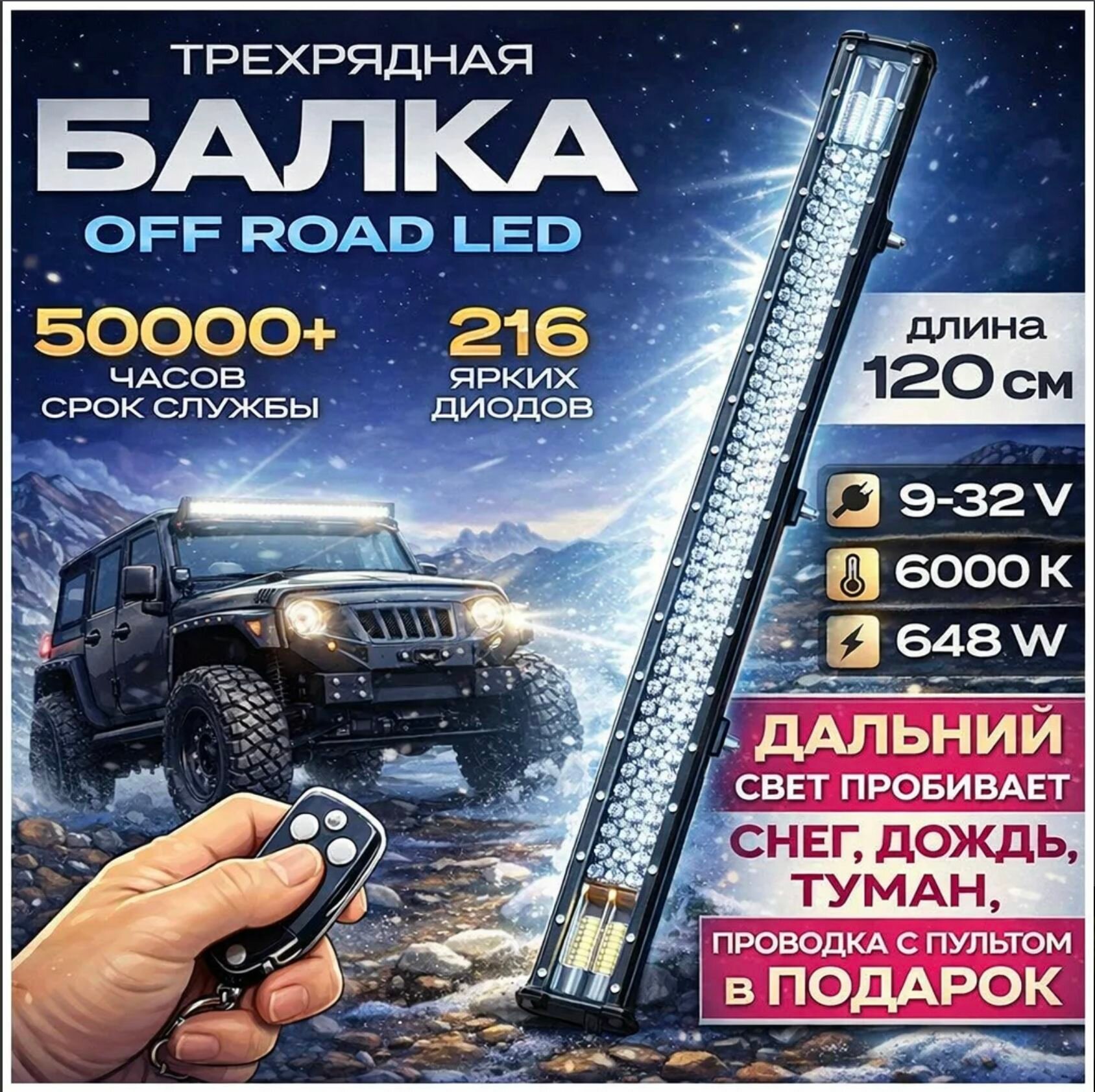 Мощная светодиодная балка на крышу нивы 120 см