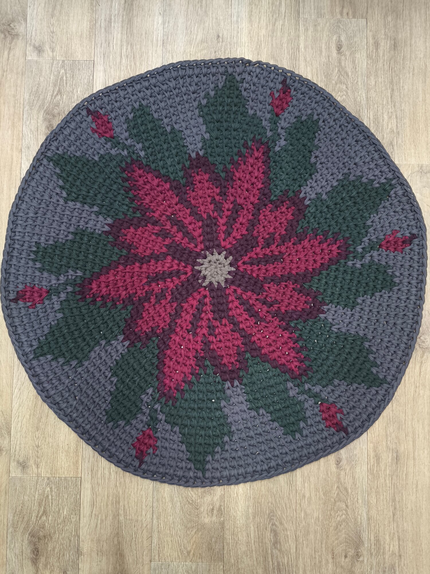 Эко коврик. Круглый вязаный хлопковый ковер, ручной работы для гостиной, спальни, детской, прихожей, ванной и бани.