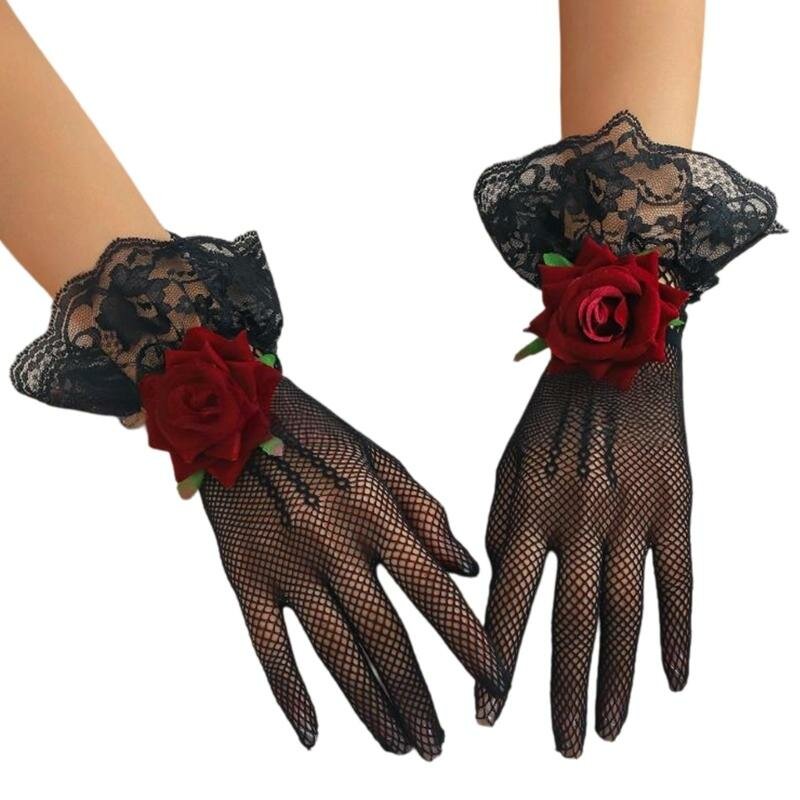 Кружевные короткие перчатки, Черный