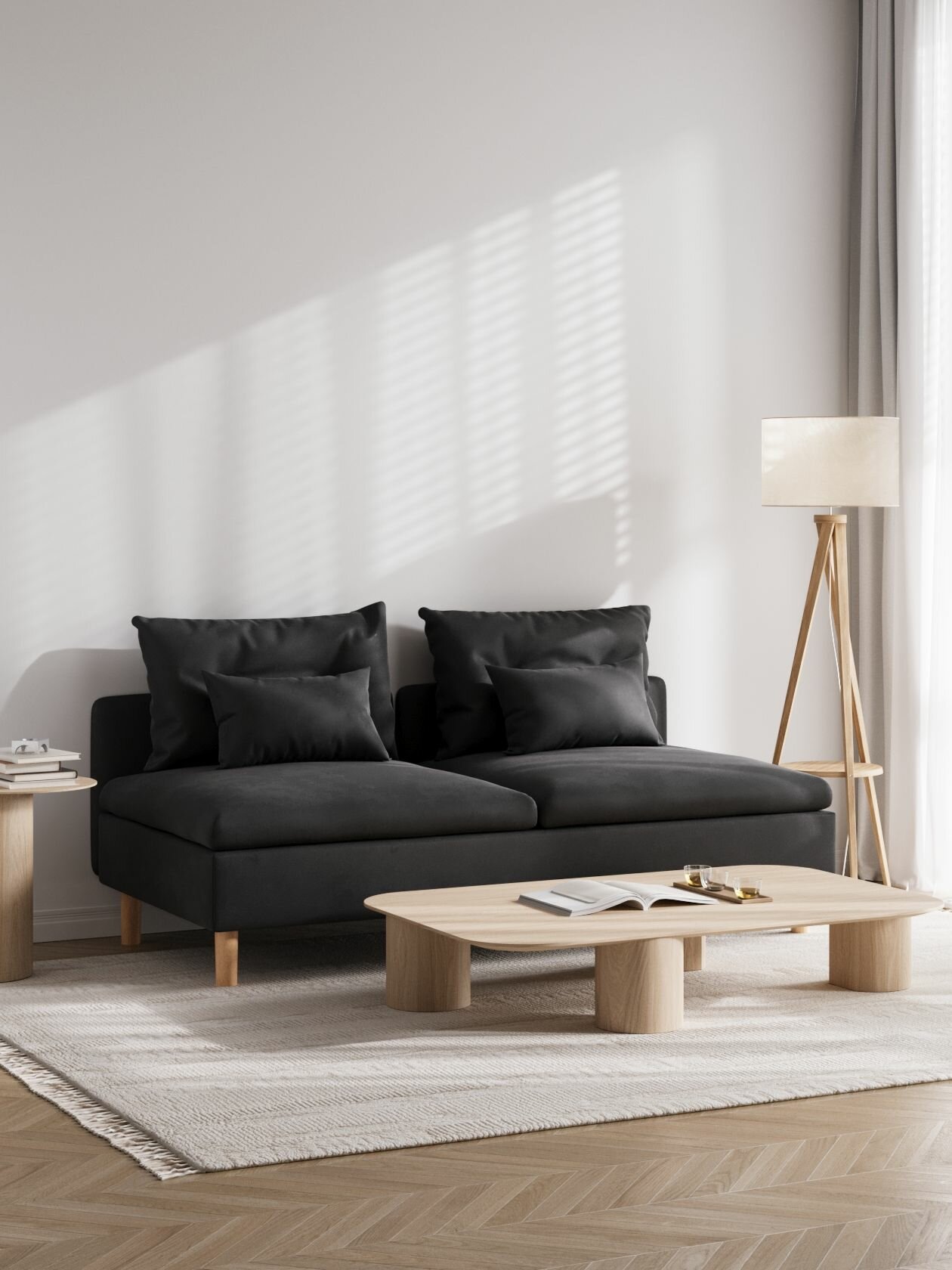 Прямой диван Армана нераскладной, плоские пружины змейка, на ножках, 188х99.5х74 см, Графит, велюр