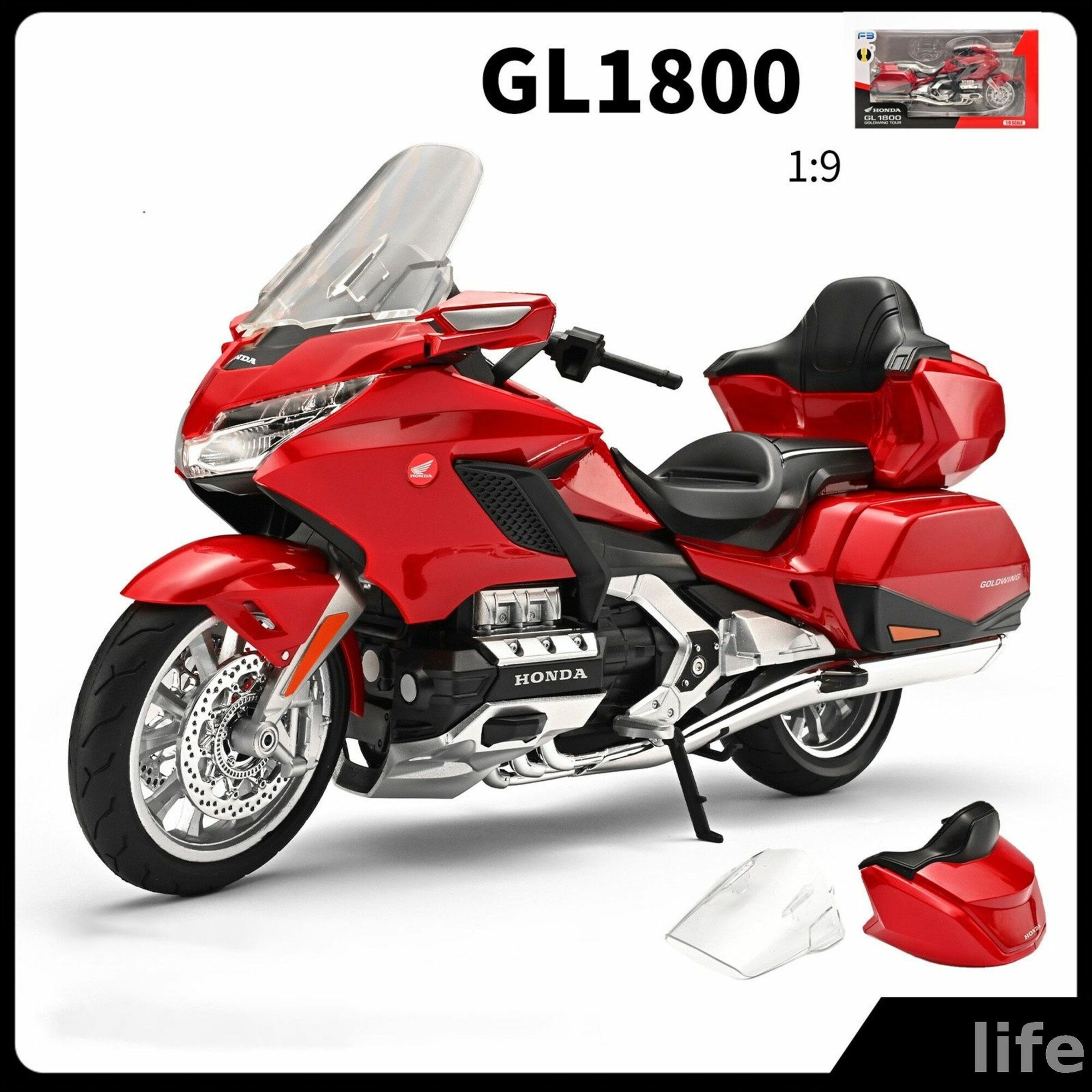 Эксклюзивная металлическая реплика мотоцикла Хонда GL1800 Голд Винг в масштабе 1:9, оснащенная световыми эффектами, коллекционная