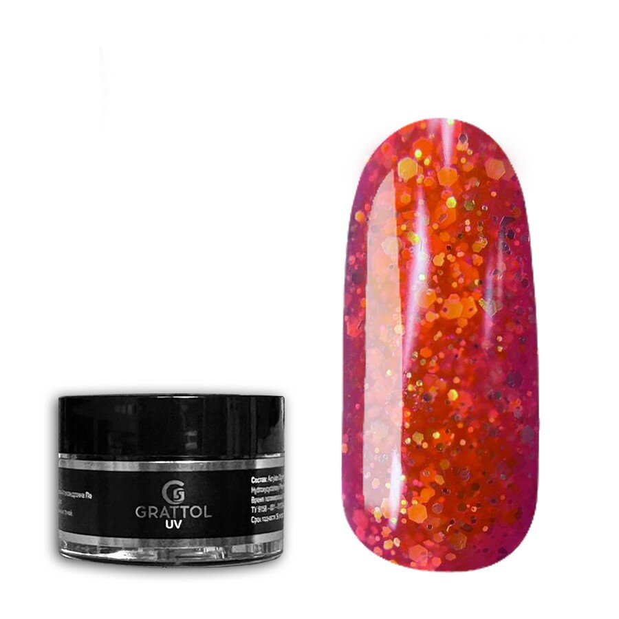 Гель для моделирования ногтей с золотым глиттером - Grattol Gel Opal Neon 04, 15 мл
