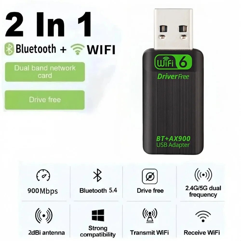 Беспроводной адаптер Wi-Fi kebidumei AX900BT5.4 900Mbps BT5.4WIFI 6
