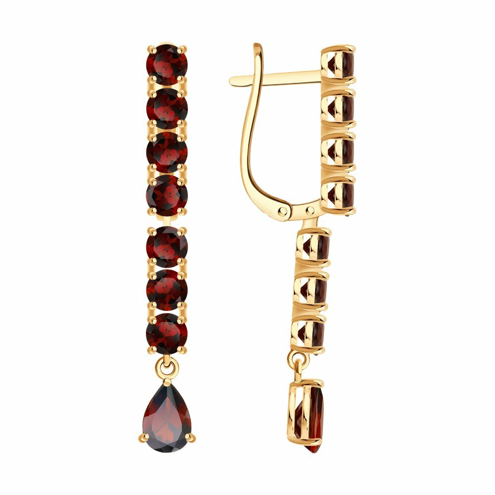 Серьги, серебро, 925 проба, золочение, гранат