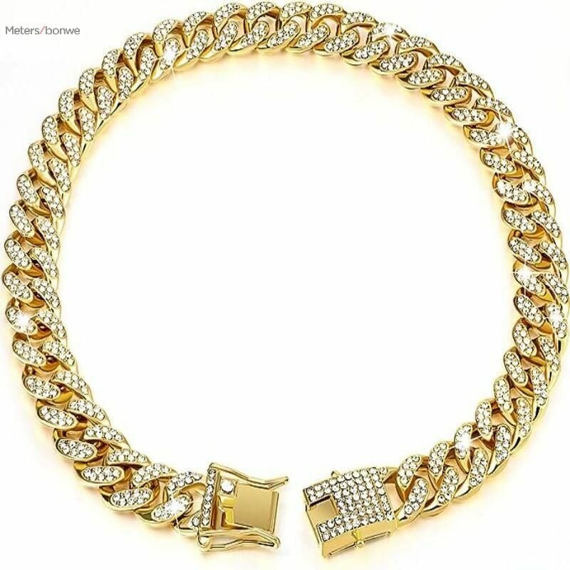 Ошейник из алмазного металлического сплава с дизайнерской пряжкой безопасности, аксессуары для домашних животных, подходит для кошек и собак. золотой