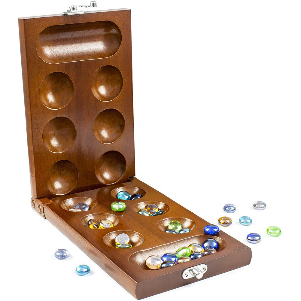 Kids Mancala Board Game with Stones Folding Game Board Children Board Game Travel Family Game