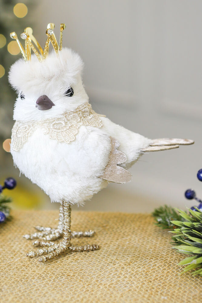 Декоративная фигура коронованная птичка, текстиль, искусственный мех, пенопласт, 19х14 см, Christmas Deluxe 14323