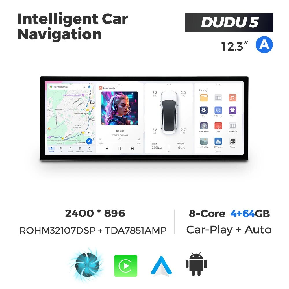 DUDUAUTO Универсальный 8-ядерный 12,3-дюймовый Android Интеллектуальные автомагнитола системы 12G+512G UIS7870 BT5.0 Беспроводной Carplay Навигация GPS A DUDU5-4G-64G
