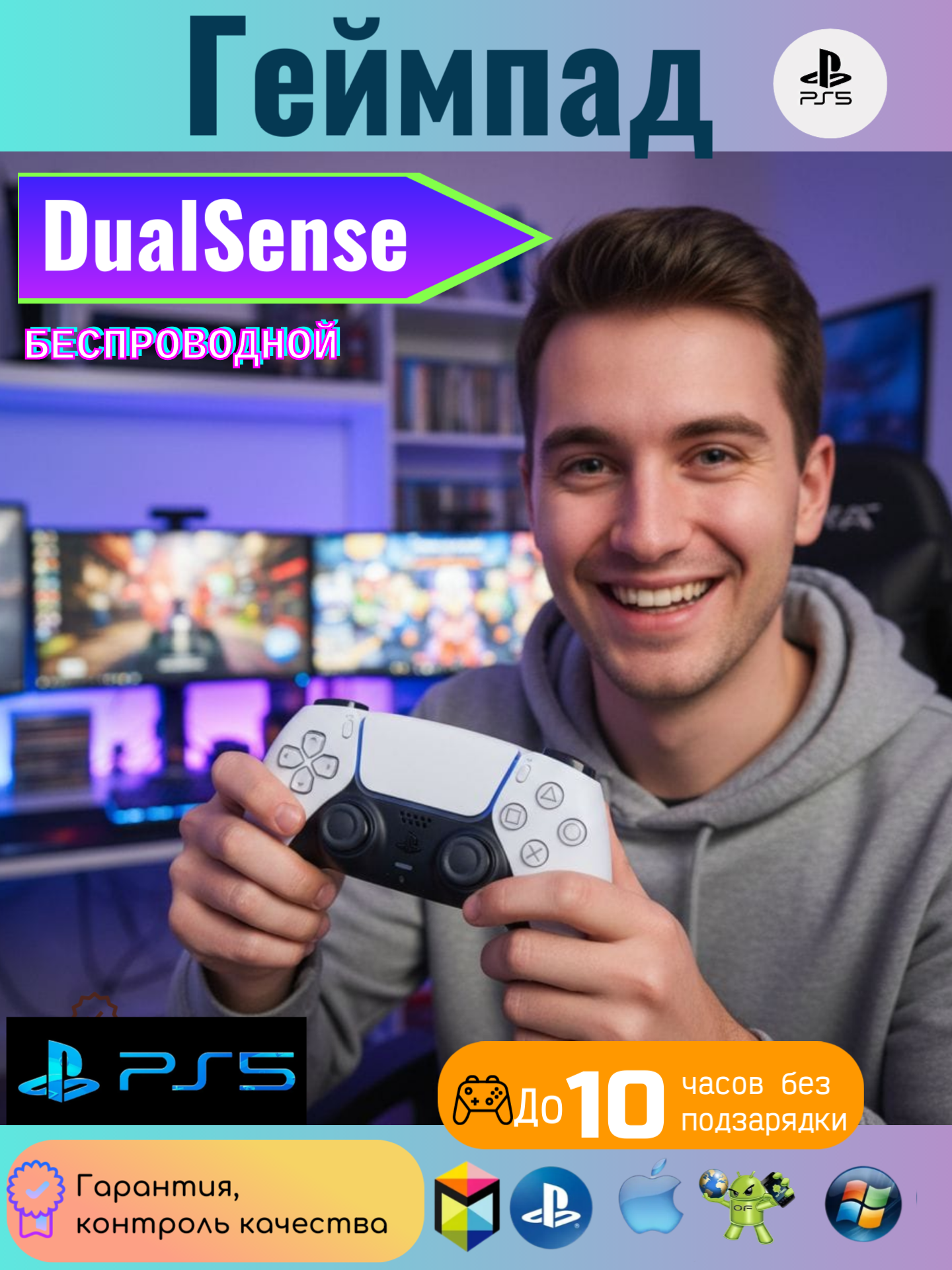 Беспроводной геймпад для PS5/ Джойстик Bluetooth для Playstation 5, Apple (IPhone, IPad), Androind, ПК