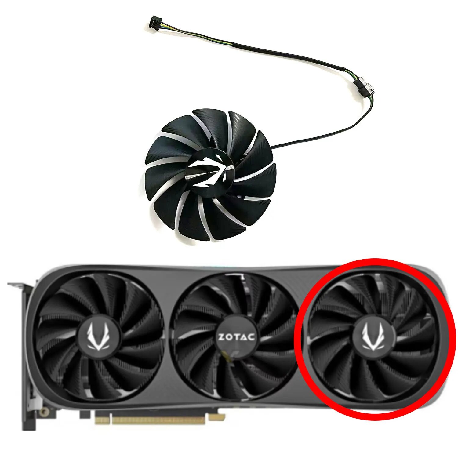Вентилятор для видеокарты ZOTAC GeForce RTX4070 4070ti AMP AIRO UKGF 88 мм 1 FAN