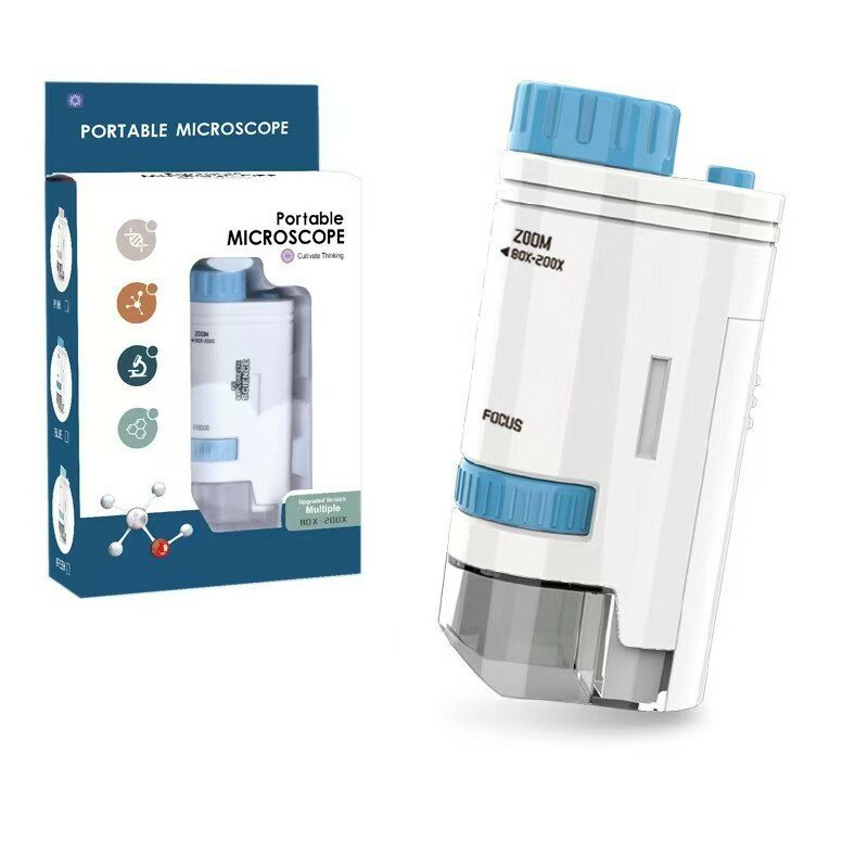 Портативный детский ручной микроскоп для научных экспериментов и обучения — синий цвет