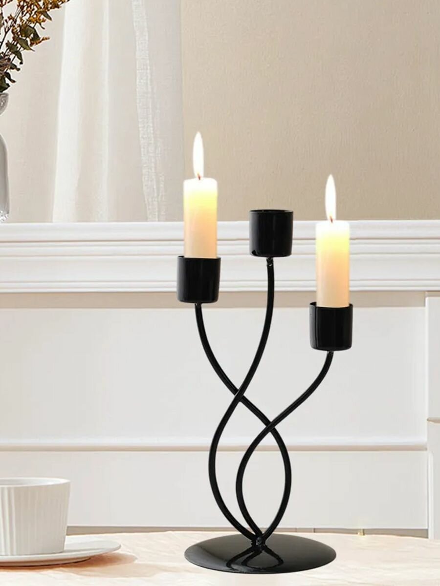Подсвечник новогодний на стол, канделябр на 3 свечи, подсвечники черные, идеально подходит для украшения интерьера и создания романтической атмосферы