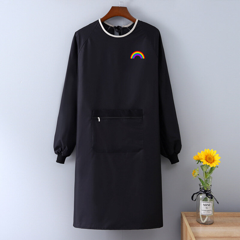 Водонепроницаемый фартук для мужчин и женщин, ПВХ, маслостойкий, для домашней кухни, взрослый, с длинными рукавами, мультяшный фартук с карманами, логотип, оптовая продажа