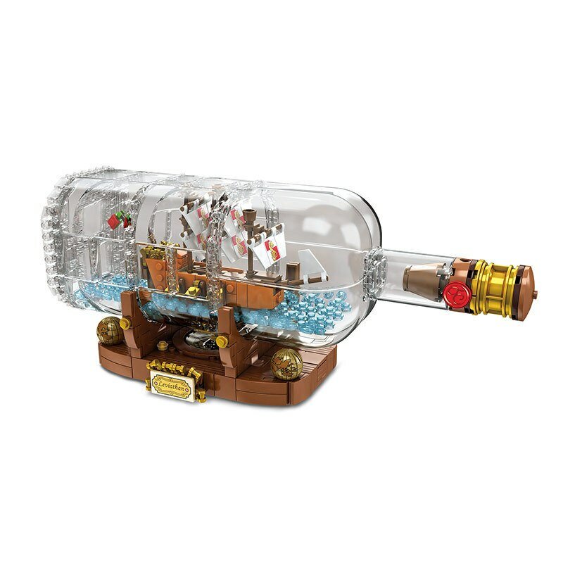 Технология Идея Классическая Коллекция Пиратский корабль Корабль Бутылка Строительный блок DIY сборка набор кирпич игрушка парень друг день рождения подарок блок (прозрачный)