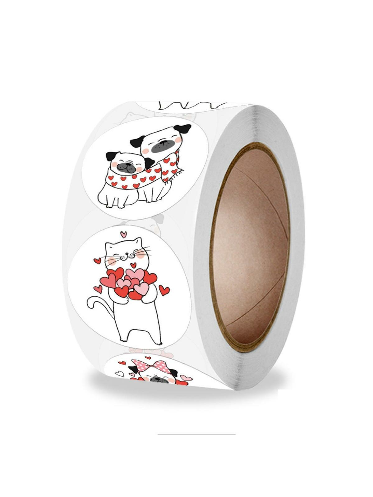 500 шт. / рулон Милые наклейки для кошек и собак с благодарностью, круглые наклейки с мультяшным животным, Сердечко с милой любовью, Клейкие наклейки для поздравления