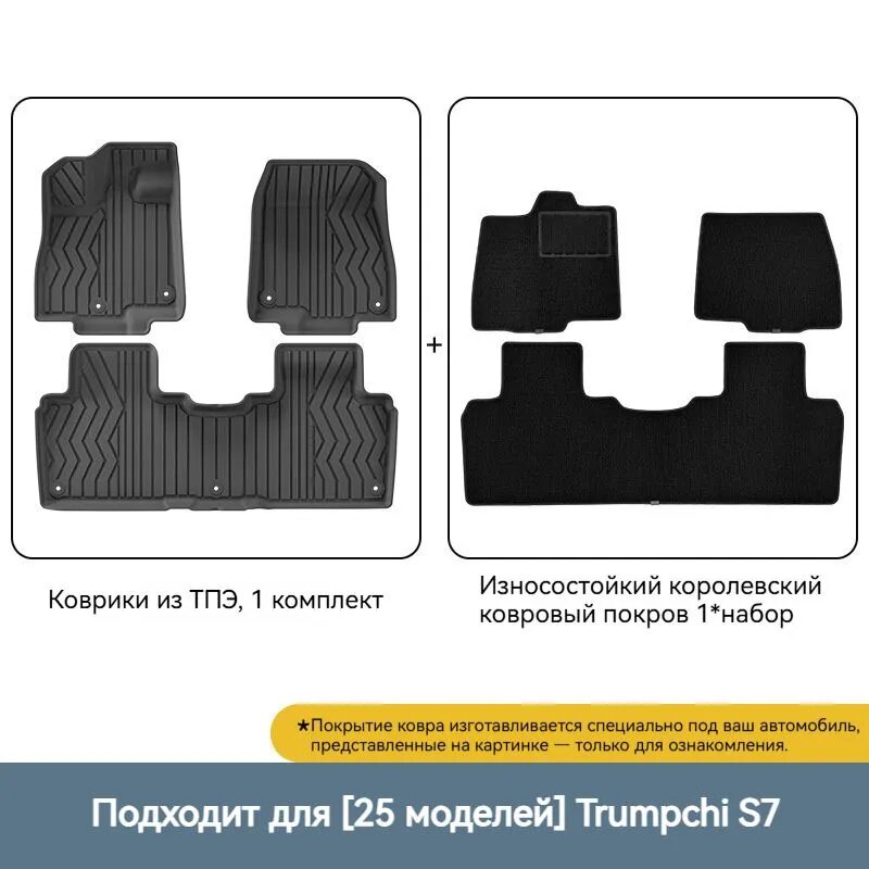 Коврики в салон автомобиля для Trumpchi S7, 1 комплект, резиновые, черные, с бортиками