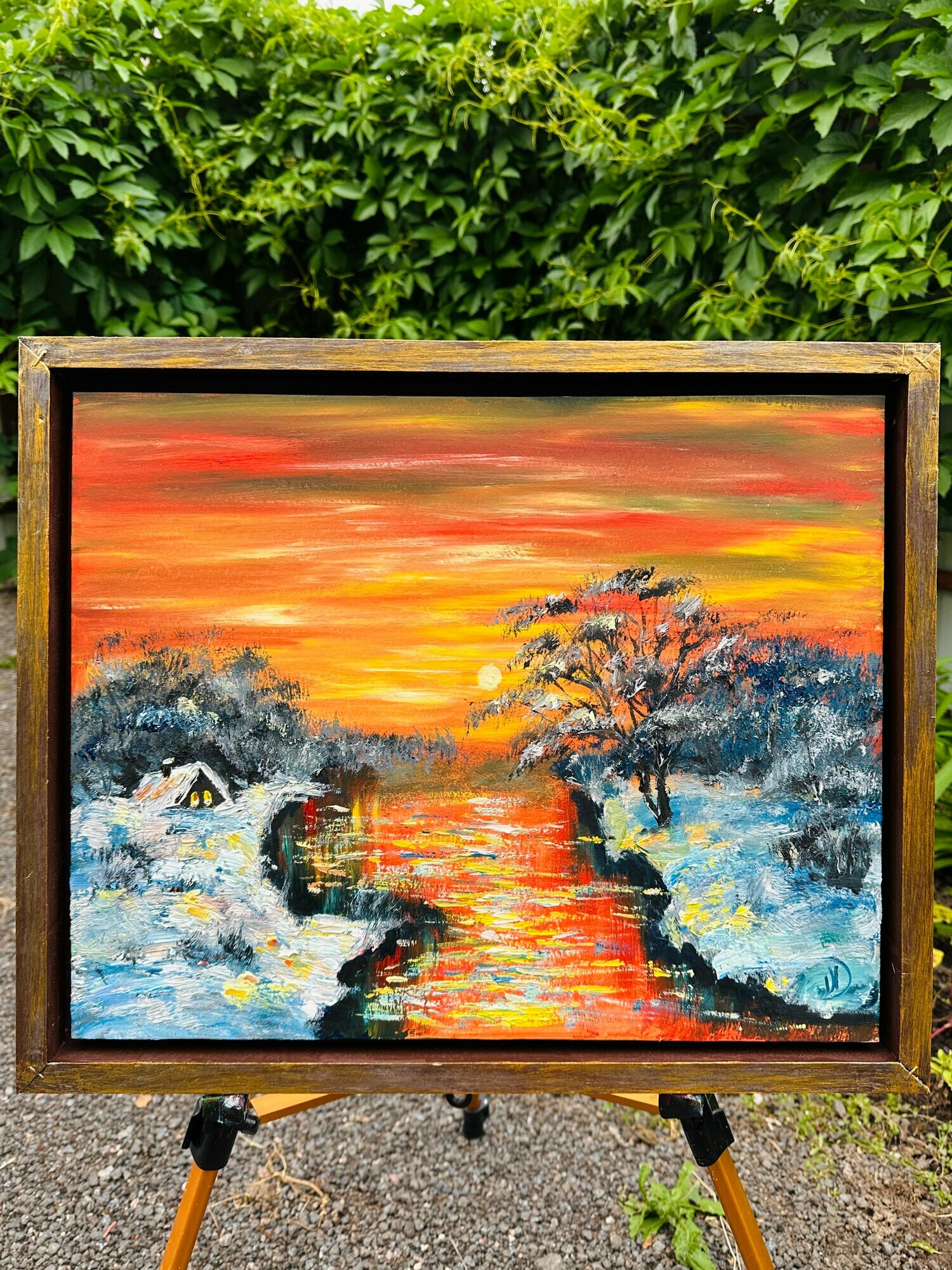 Картина маслом Зимний пейзаж в раме