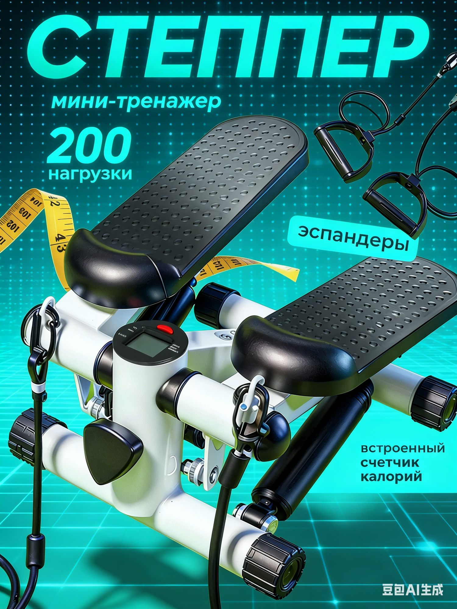 Степпер-тренажер для ног, бедер и ягодиц с эспандерами, максимальная нагрузка 200 кг