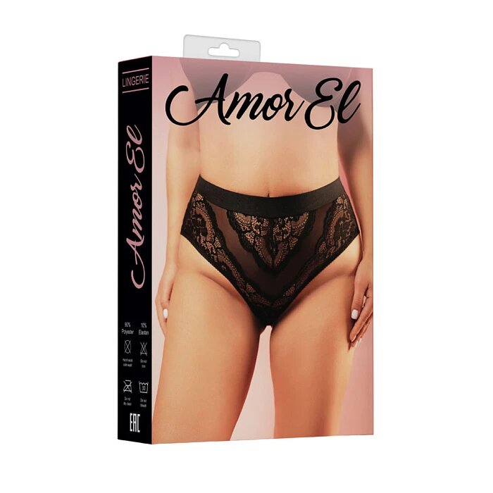 Кружевные трусики слипы с завышенной талией«Amor EL», черные (XL/XXL)