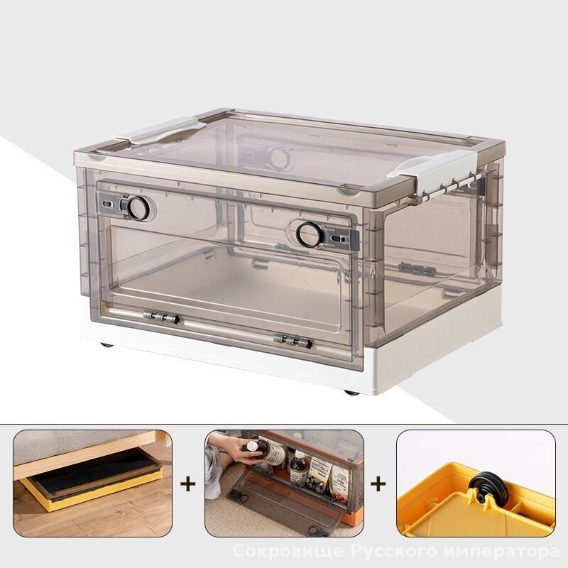Ящик для хранения вещей прозрачный контейнер с крышкой на колесах белый