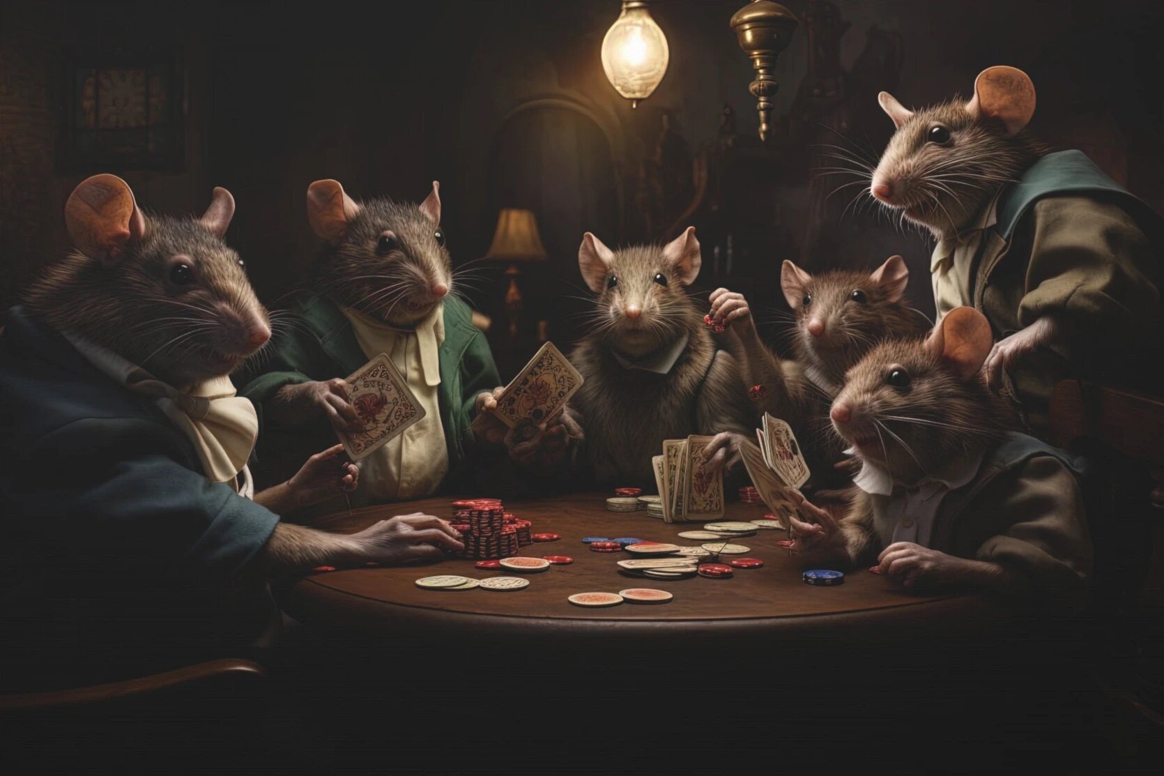 Картина "Смешные крысы играют в покер"