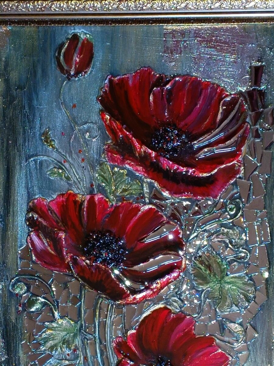 Зеркальная картина "Маки". Ручная работа. Размер 50х70 см