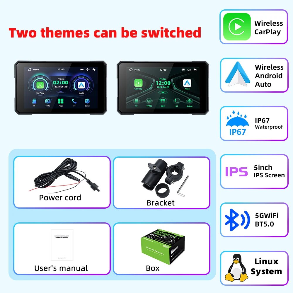 EKIY 5-дюймовый мотоциклетный монитор Carplay, беспроводной Carplay Android, автодисплей, мотоциклетный GPS-экран для мотоциклетной навигации