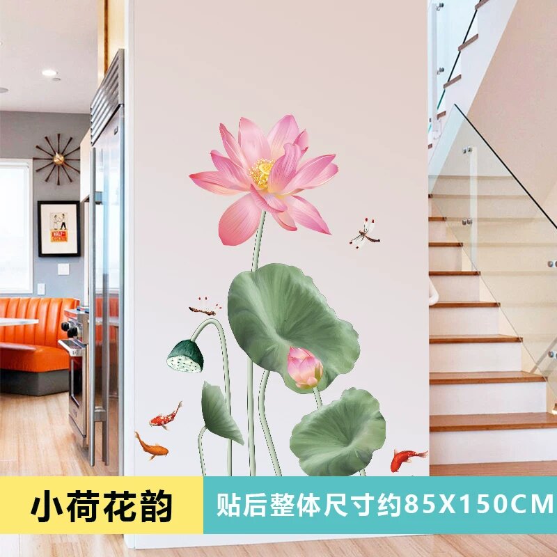 Теплые наклейки на стену в китайском стиле с лотосом, наклейки на окна, 3D фон для спальни, стены, новогодние наклейки