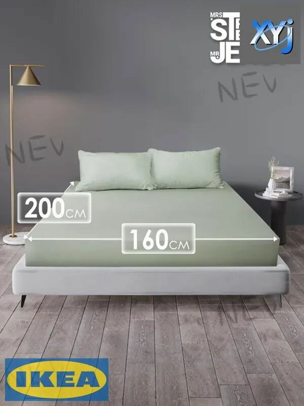 IKEA Простыня на резинке, Полисатин, 160x200 см