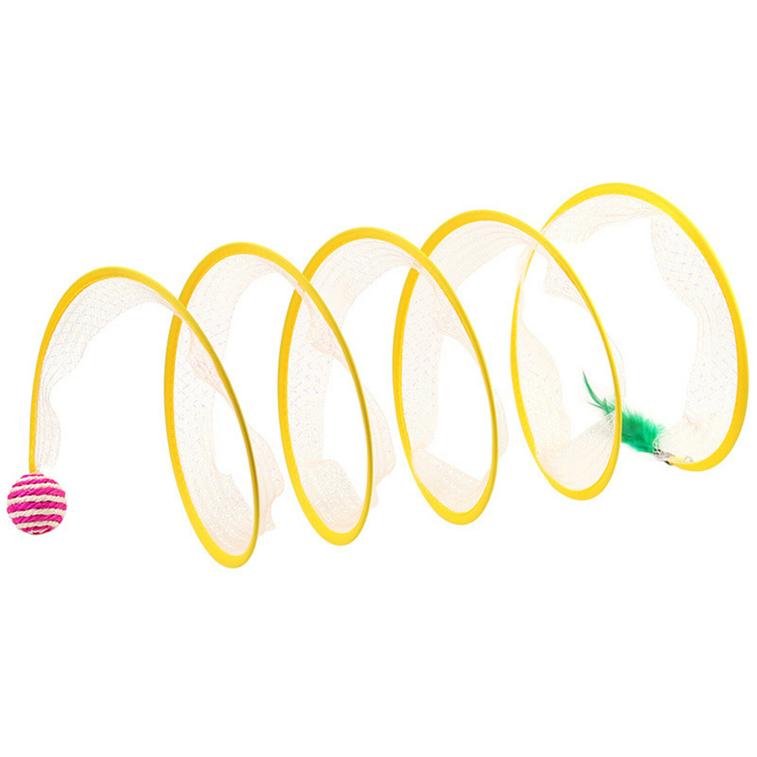 Туннель для кошек Cat Tunnel Fun Cat Stick Kitten Toy Cat Channel с звонком и пером, кусоустойчивый, самонабивный артефакт для котят, желтый цвет, включает 1 туннель, 1 мячик-игрушка, 1 перо