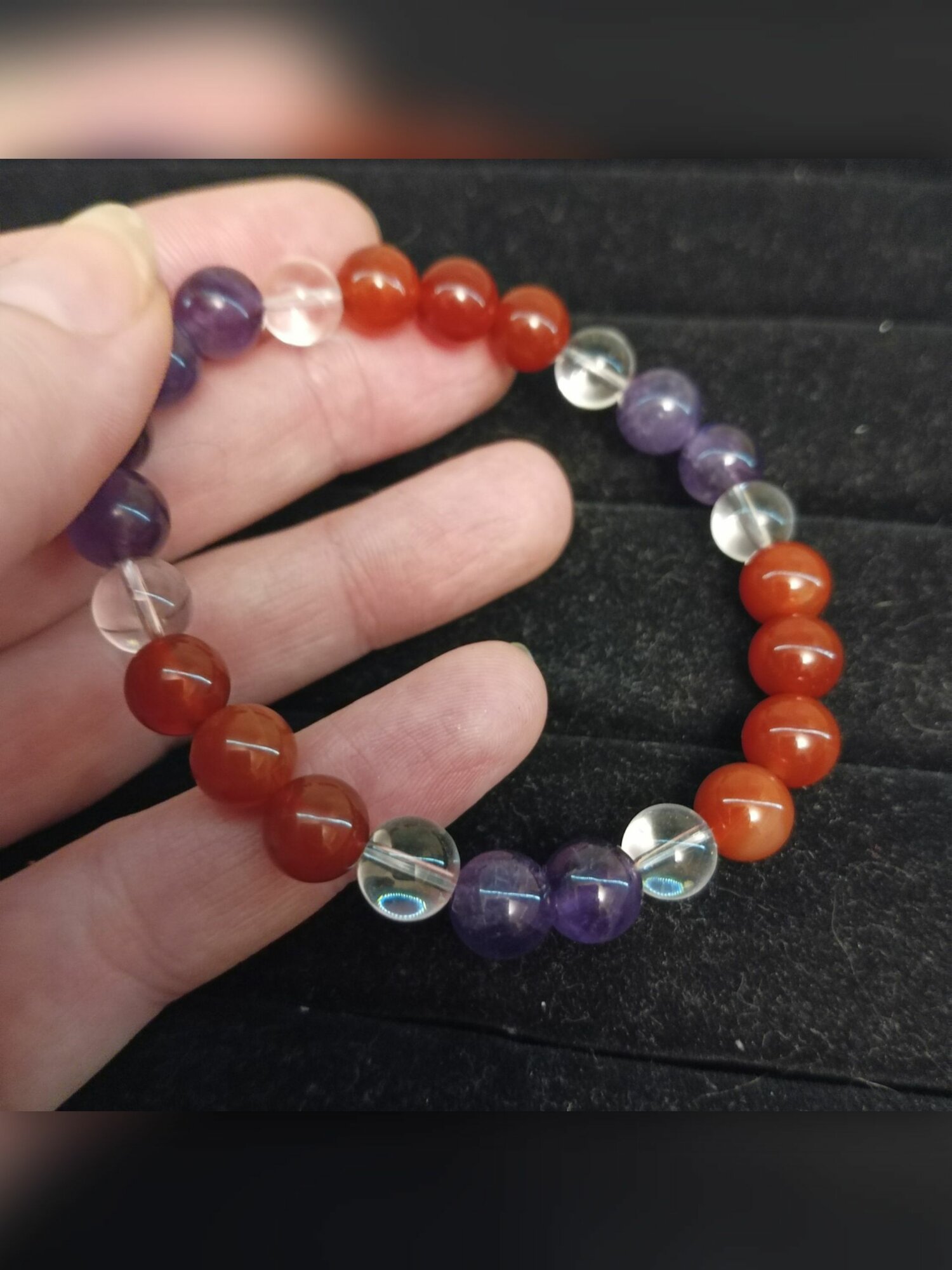 Браслет, горный хрусталь, сердолик, аметист