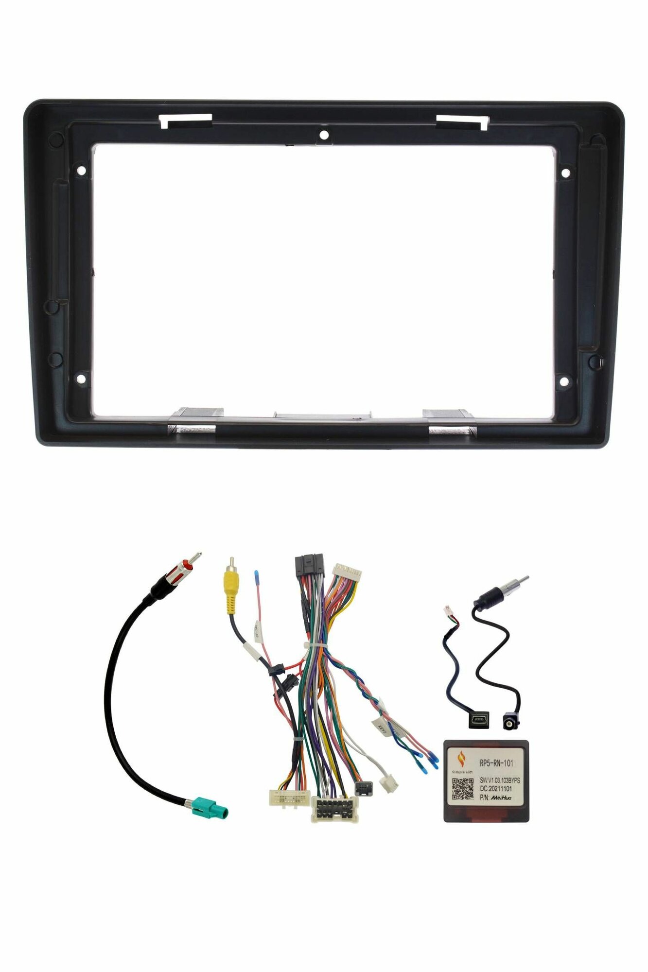 Рамка переходная Renault Duster 2015 - 2021, Lada Largus FL (Ларгус) 2021+ + проводка для 9" магнитолы / Wide Media