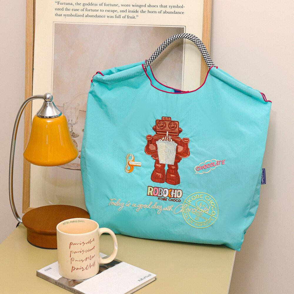 Японский стиль, ручная работа, сумка с шариковой цепочкой, экологичная сумка для покупок, нейлоновая ткань, вышитый цветок, ручная сумка из холста, нейлоновая сумка для покупок