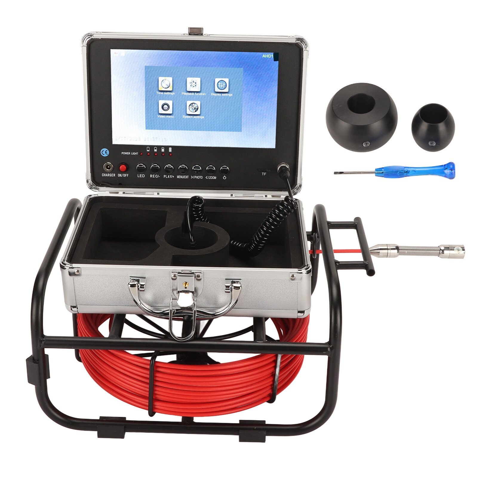 Эндоскопическая камера для труб AHD 720P с 8 регулируемыми светодиодами, 9-дюймовым ЖК-дисплеем, для канализационных труб, диаметр 17 мм, 100–240 В, 50 м, вилка для Великобритании.