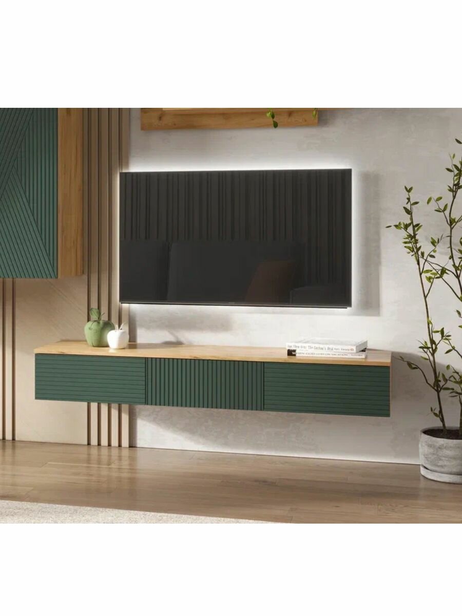 Полка косметическая Флэш1502х220х350 Дуб крафт/Браш Мени Грин, с выдвижными ящиками, МИФ