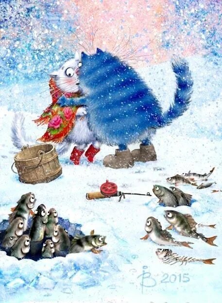 Алмазная Мозаика "Зенюк Рина Синие Коты" MozArt / Вышивка Стразами 40x50 / Живопись, Художники