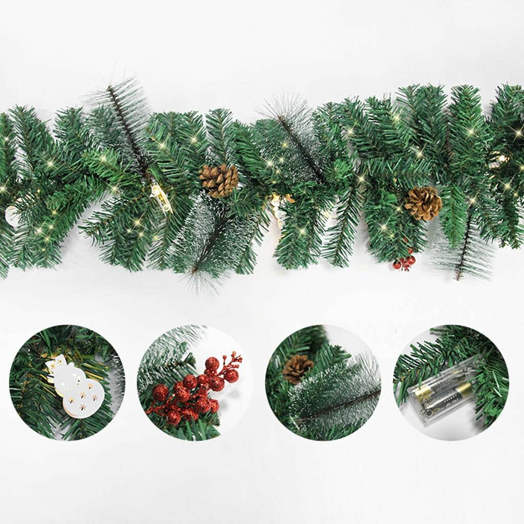 Зеленое рождественское украшение из ПВХ ротанга длиной 1,8 метра со светлой шапкой снеговика