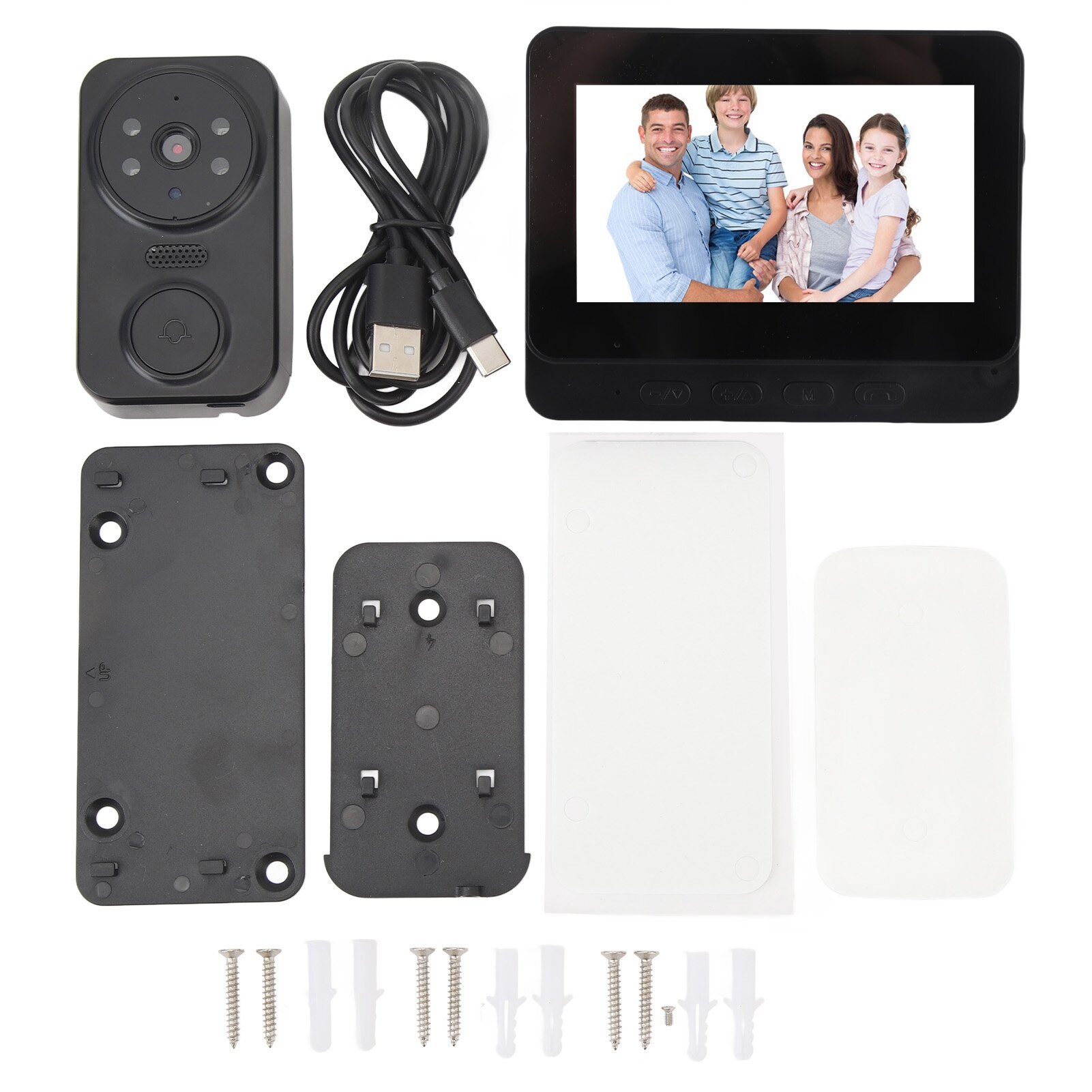 Визуальный домофон с инфракрасным ночным видением, разъемом Type-C, Wi-Fi 2,4 ГГц, двусторонней голосовой связью, разрешением 480p, широкоугольным объективом и беспроводной видеосвязью.