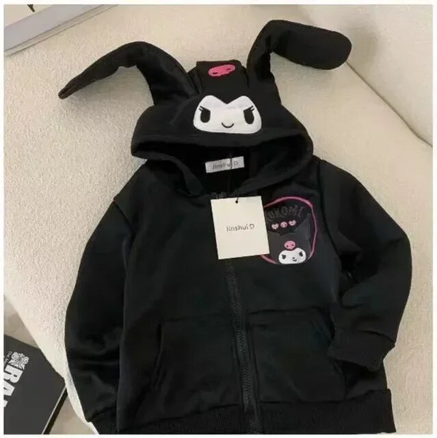 Детская толстовка Sanrio с капюшоном Kawaii My Melody Kuromi Cinnamoroll, тёплое пальто с длинным рукавом на молнии Purin Plush Girl Hoodie Gift, Размер: 140 см