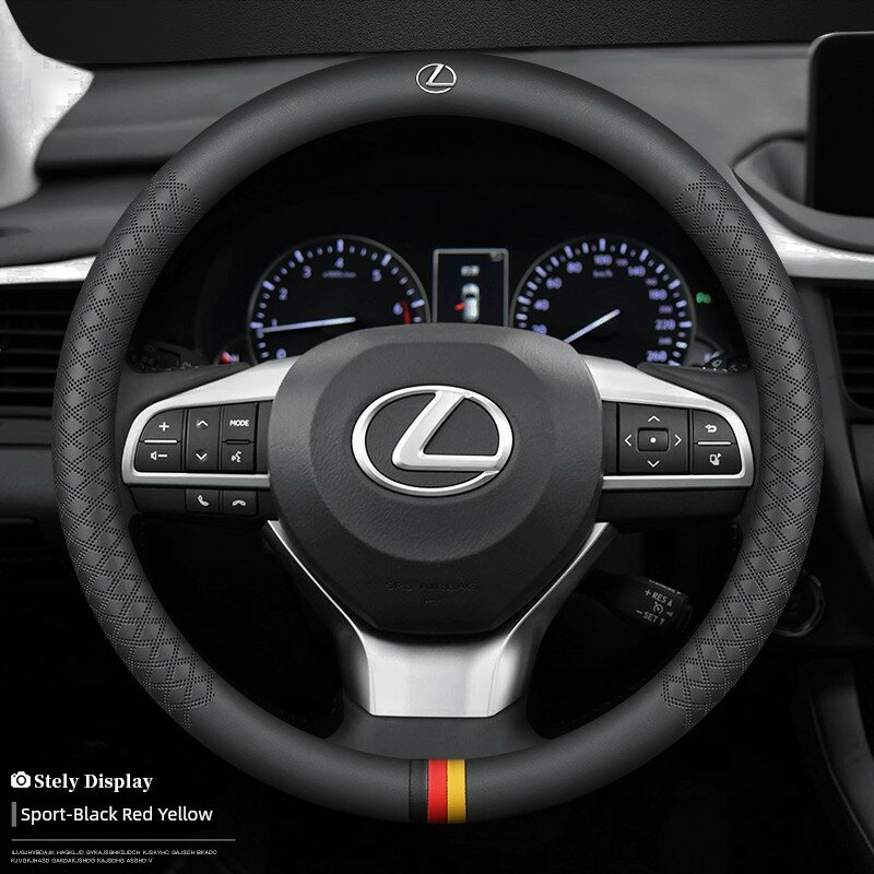 Круглый чехол для руля в черно-красно-желтом с логотипом для моделей Lexus ES200, 300H, RX300, NX200, GX, UX, LS, GS, LC