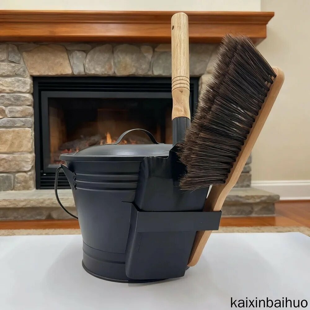 Набор аксессуаров для камина 3 в 1: совок, кочерга, ведро металлическое с крышкой для золы и углей